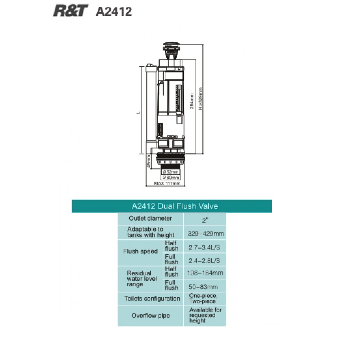 Replacement Dual Flush Valve R & T