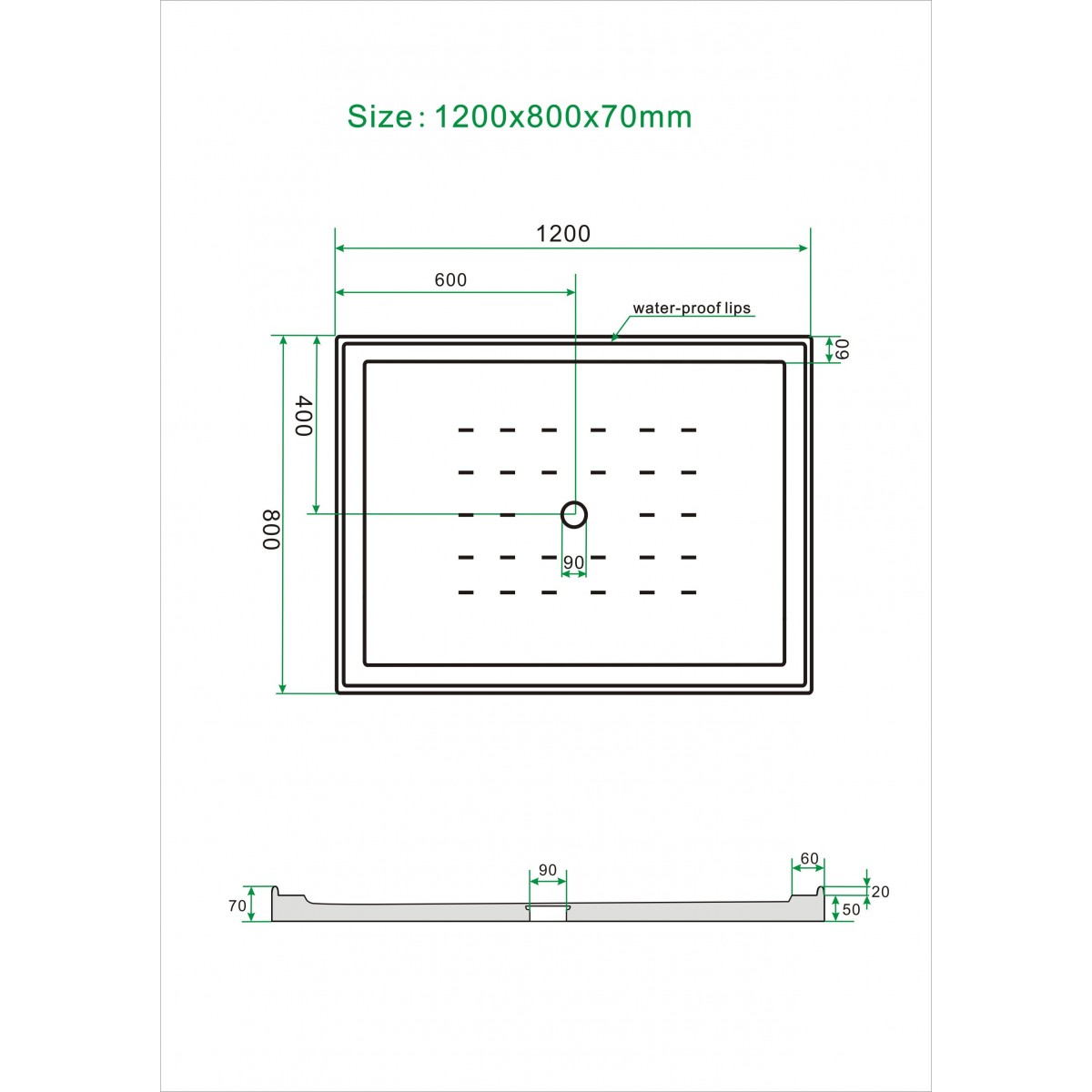 Shower Tray - Rectangle Series 1200X800mm Center