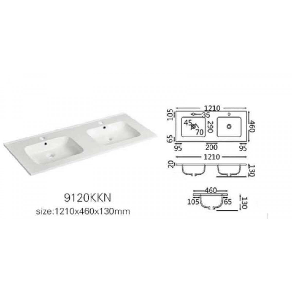 Ceramic Cabinet Basin - Rectangle Series 1200 Double