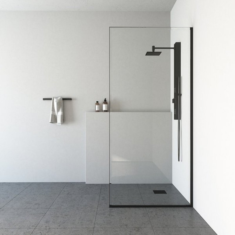 Shower Glass - Stream Series Side Panel (920X1950mm) - Black